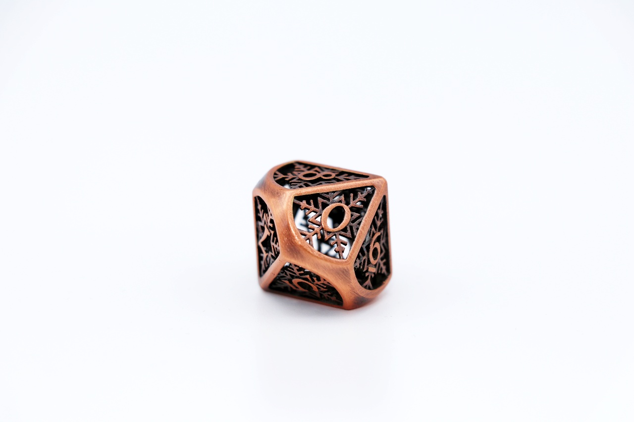 Copper Snowflake Hollow Metal d10 (1) – Bookwyrm Games